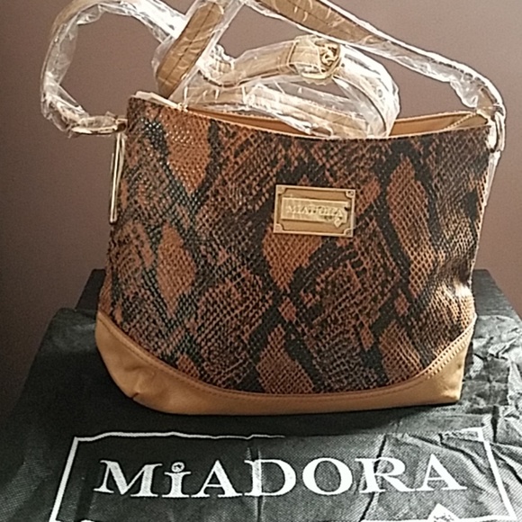 Bags | Miadora Zip Top Camelcolored Snake Should | Poshmark